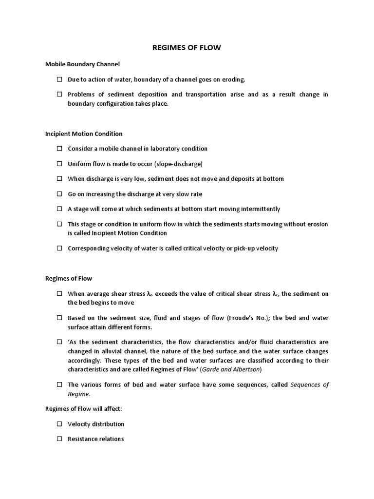 Regimes of Flow | PDF | Sediment | Geology