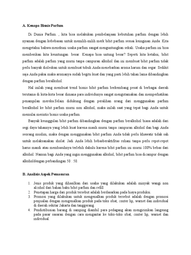 Proposal Usaha Parfum Non Alkohol | PDF | Karier & Perkembangan ...