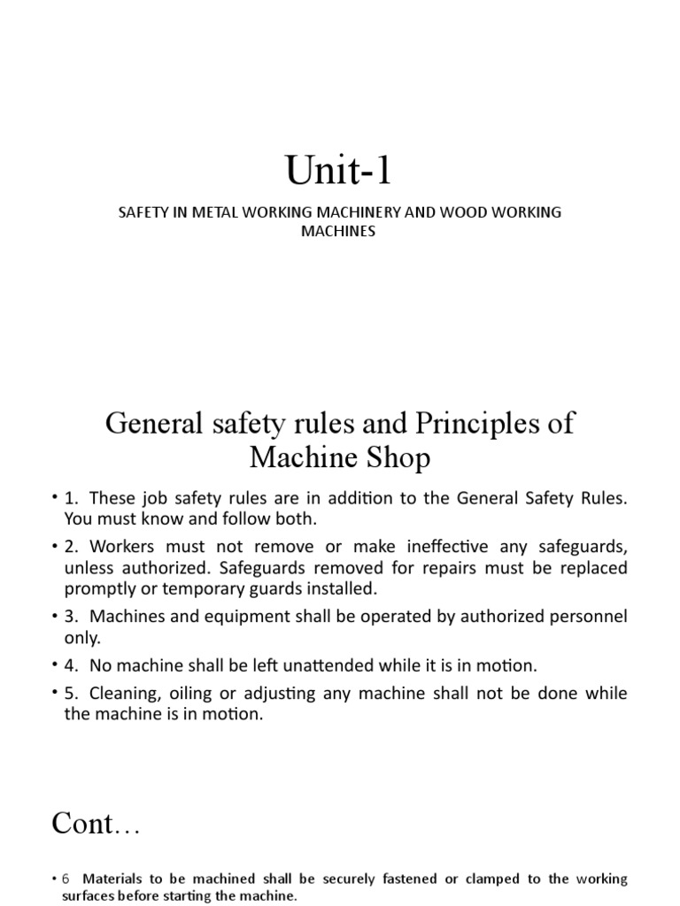 Unit-1: Safety in Metal Working Machinery and Wood Working Machines ...