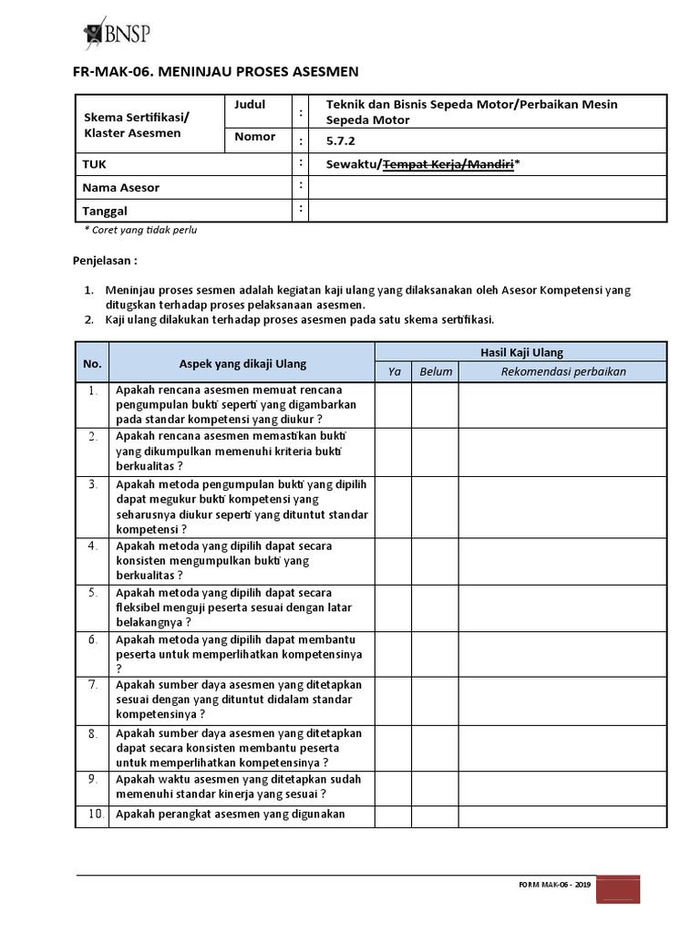 FORM MAK 06 - Meninjau Proses As OK | PDF