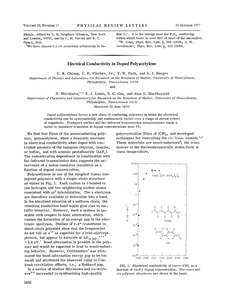 2.oct - 1977 - Electrical Conductivity in Doped Polyacetylene | PDF ...