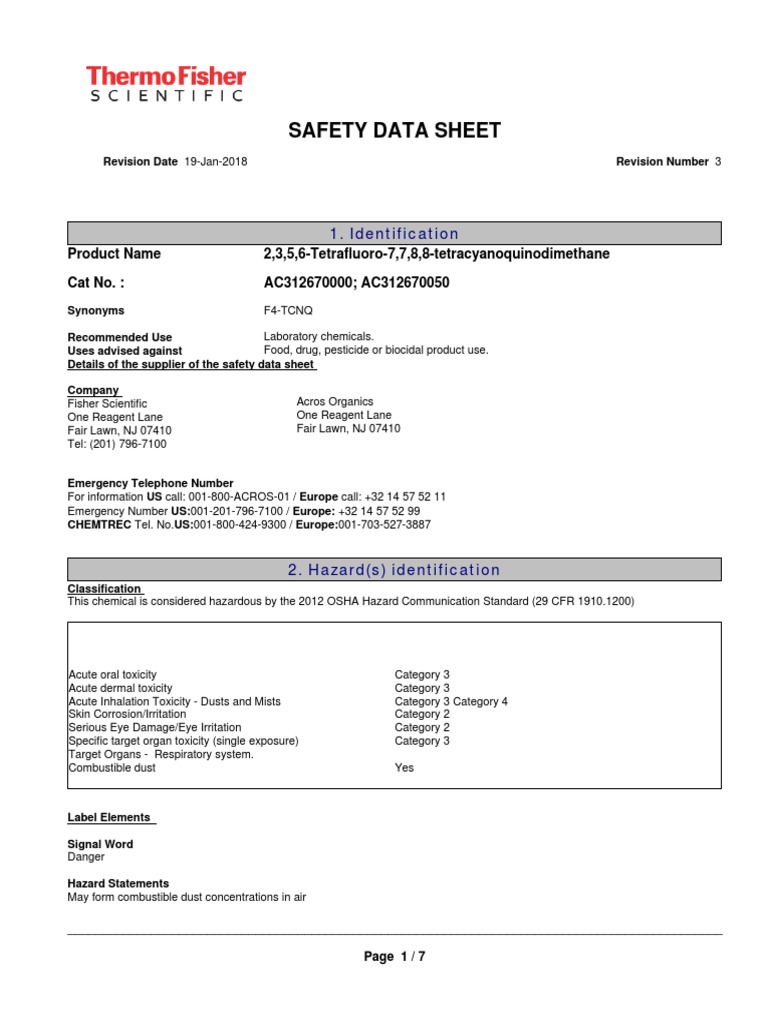 Safety Data Sheet: 1. Identification | PDF | Toxicity | Dangerous Goods