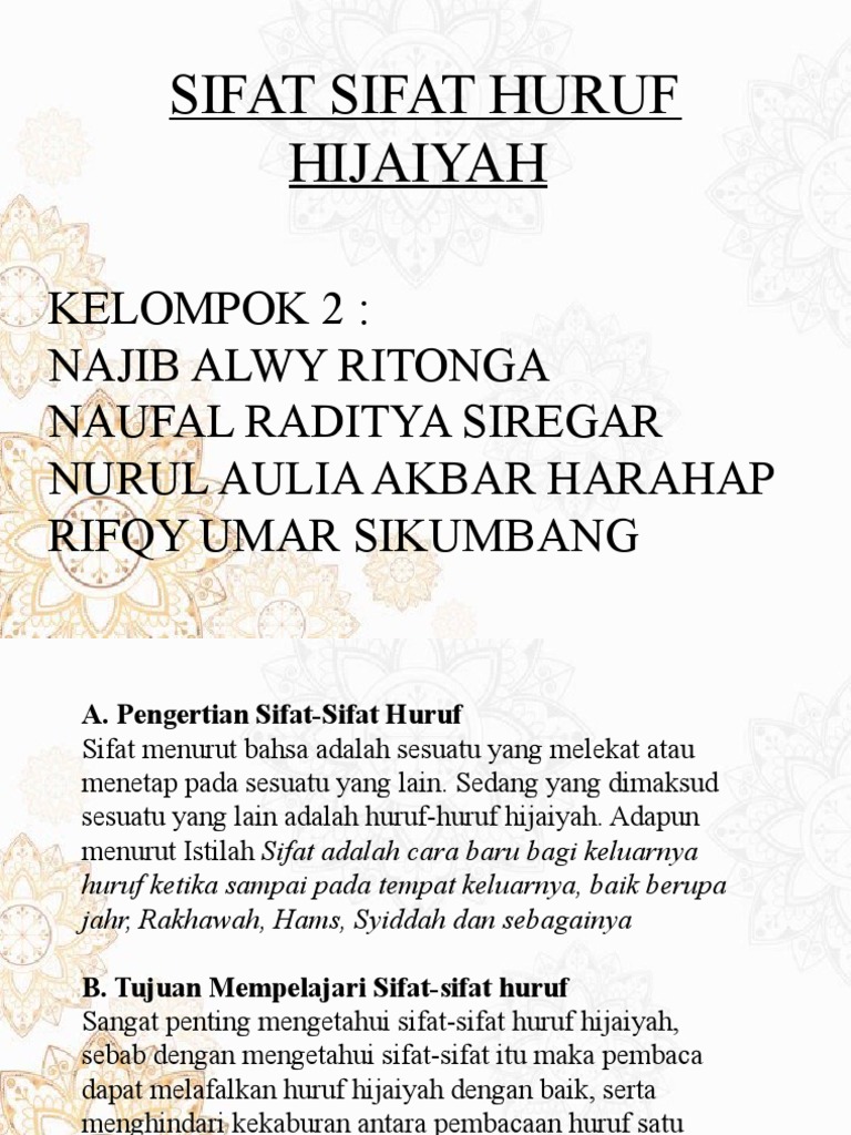 Sifat-Sifat Huruf Hijaiyah Kelompok 2 XII-IPA-1 | PDF