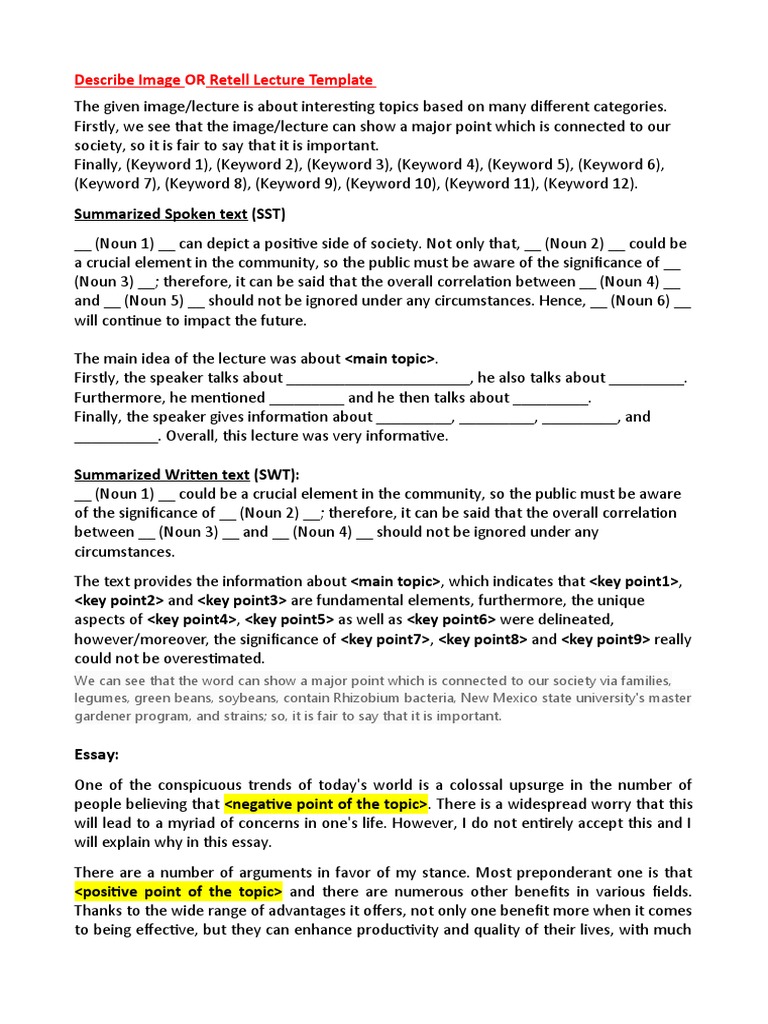 Summarized Spoken Text (SST) : Describe Image OR Retell Lecture ...