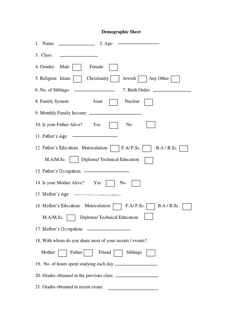 Demographic Sheet | PDF