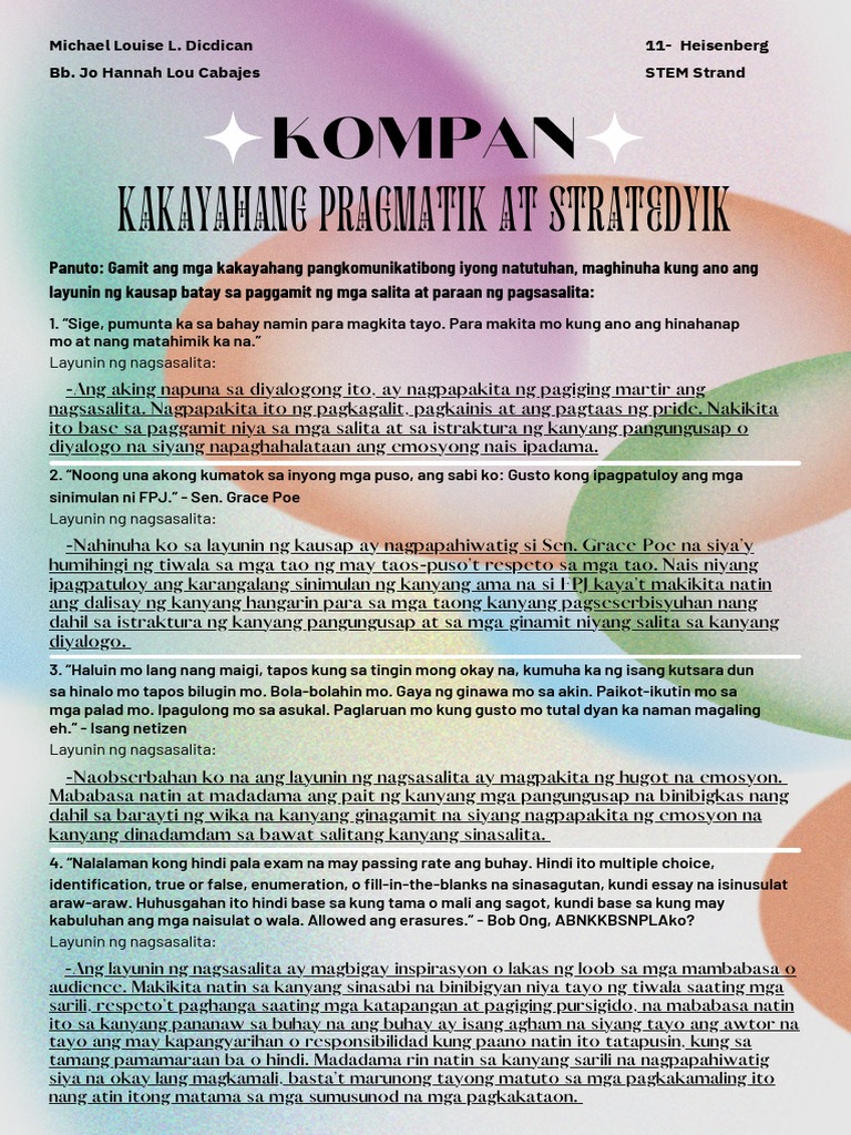 Dicdican Kakayahang Pragmatik at Stratedyik Kompan 11 Heisenberg PDF | PDF
