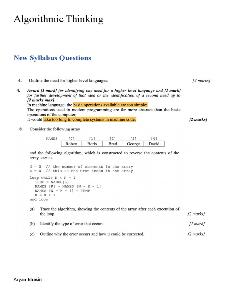 Algorithmic Thinking: New Syllabus Questions | PDF