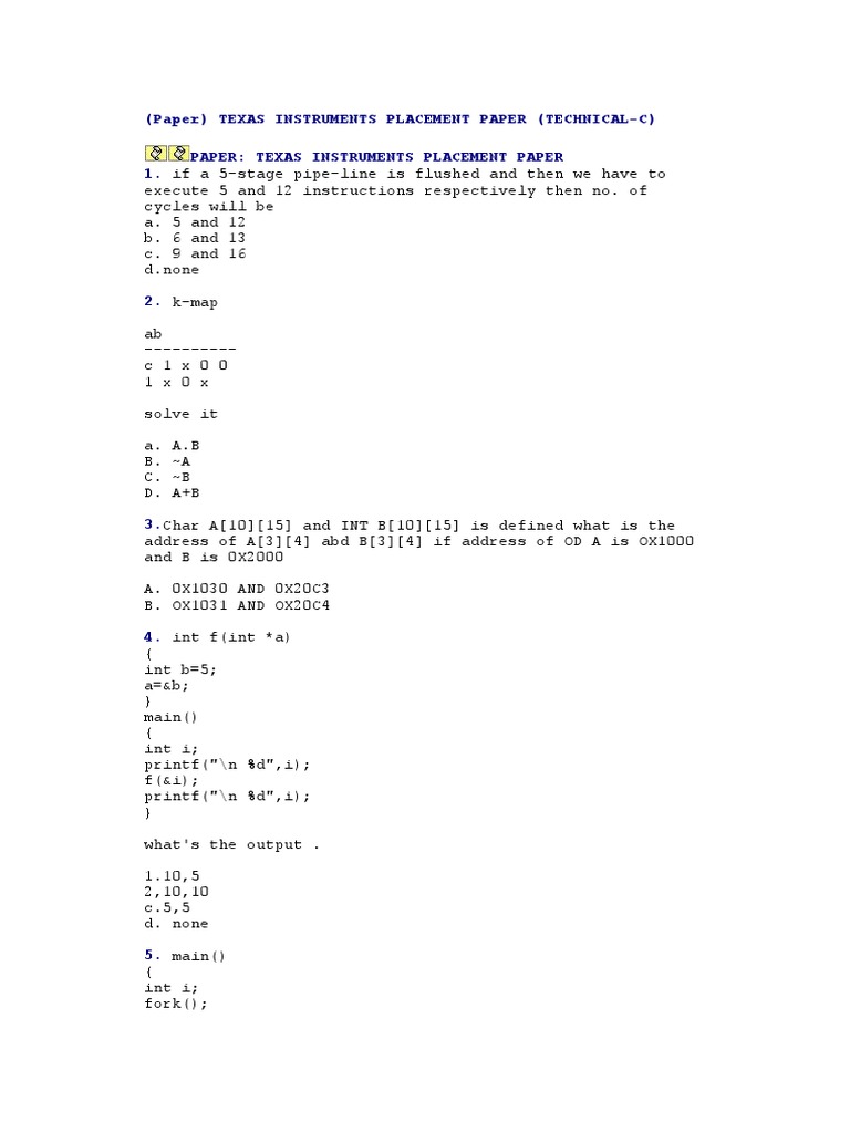 (Paper) TEXAS INSTRUMENTS PLACEMENT PAPER (TECHNICAL-C) | PDF | Binary ...