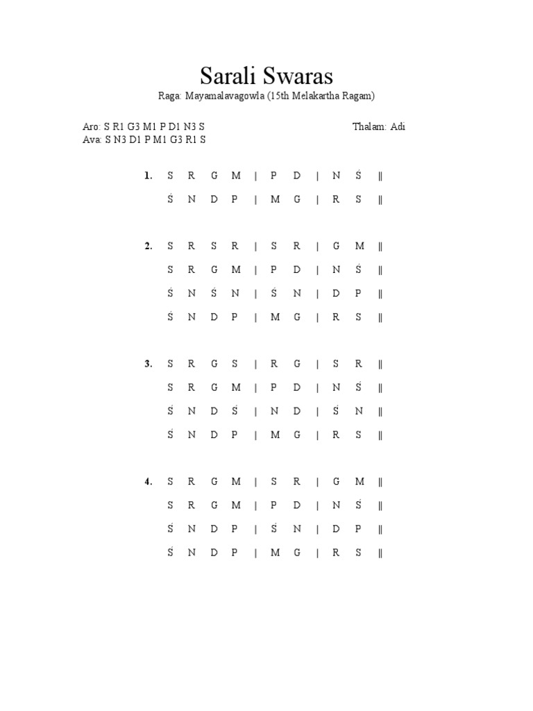 1 Sarali Varisai | PDF | Classical And Art Music Traditions