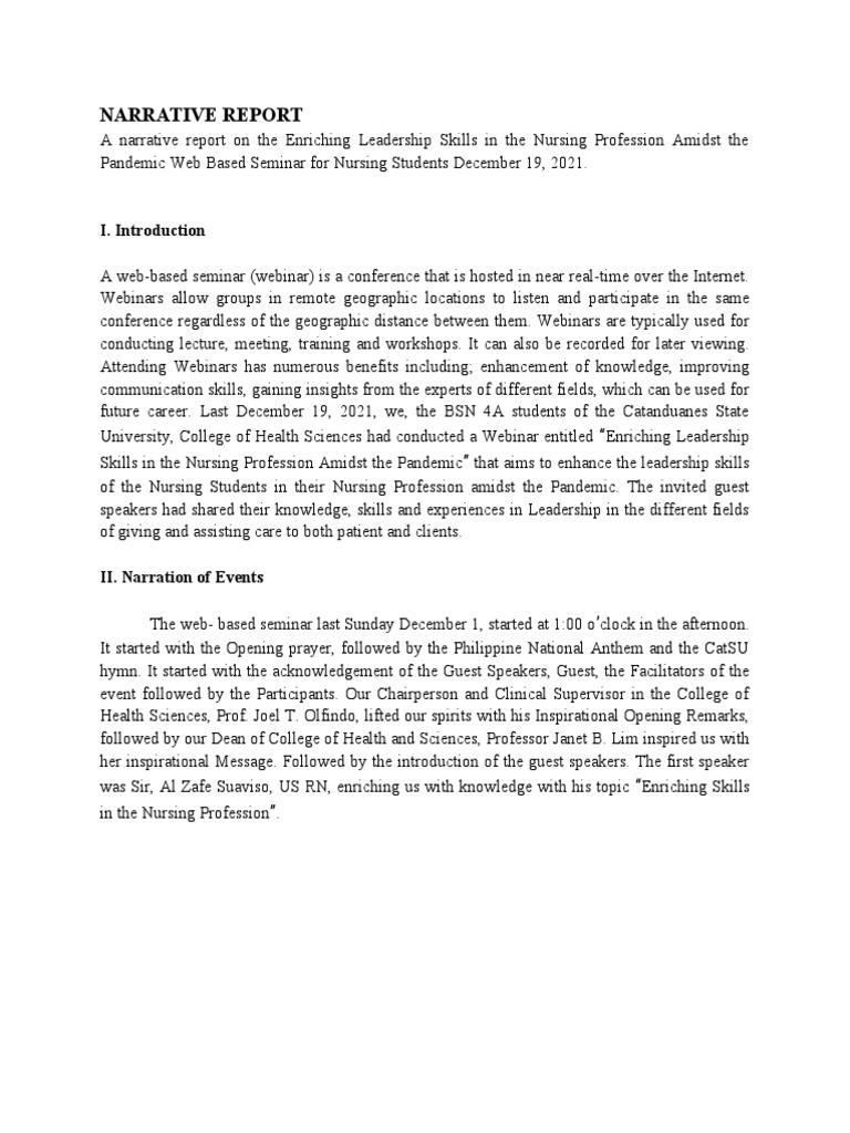 BSN 4A Narrative Report | PDF | Nursing | Leadership
