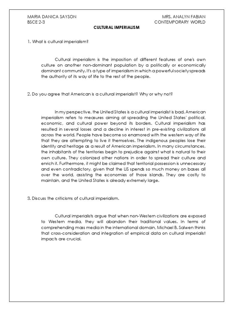 Sayson Bsce 2-3 Cultural Imperialism | PDF | Social Science