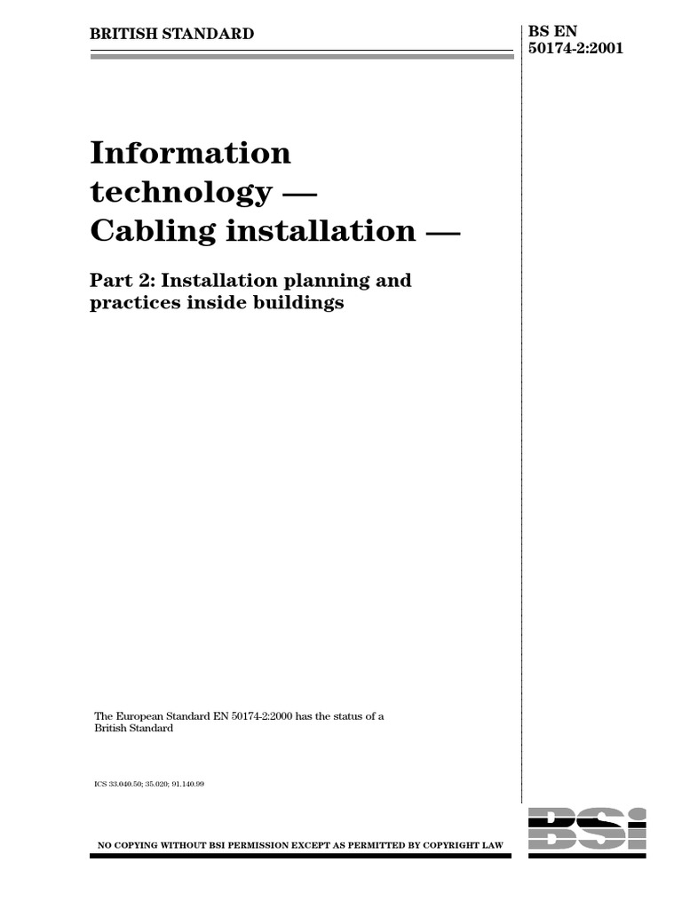 BS EN 50174-2-2001 Cabling Installation | PDF | Electrical Wiring ...