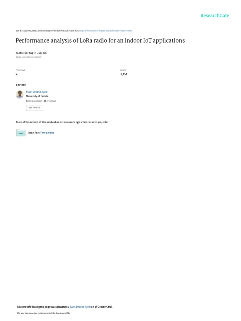 Performance Analysis of LoRa Radio For An Indoor IoT Applications | PDF ...
