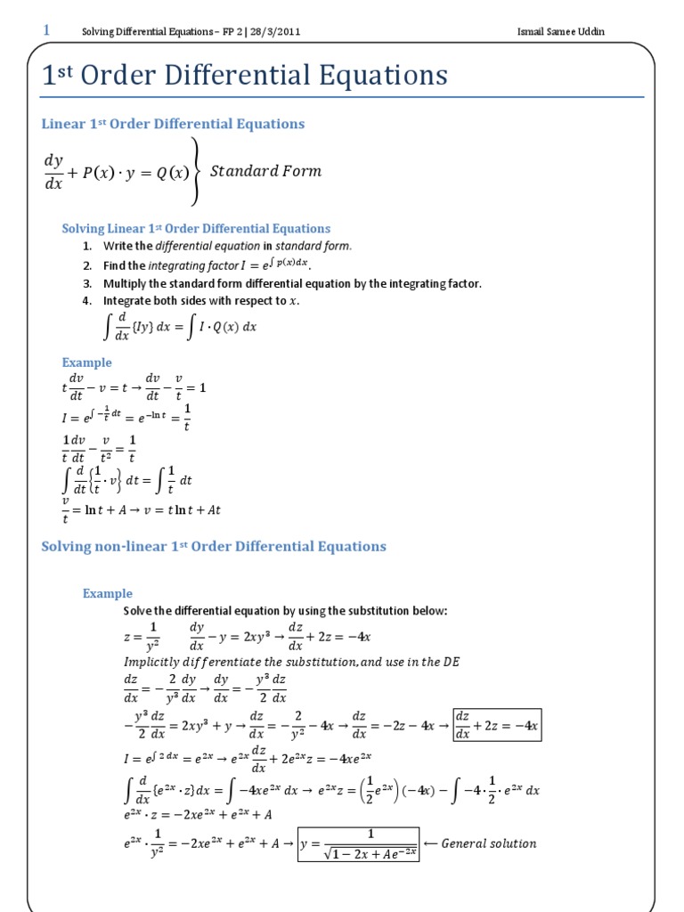 Linear 1 Order Differential Equations | PDF | Differential Equations | Equations