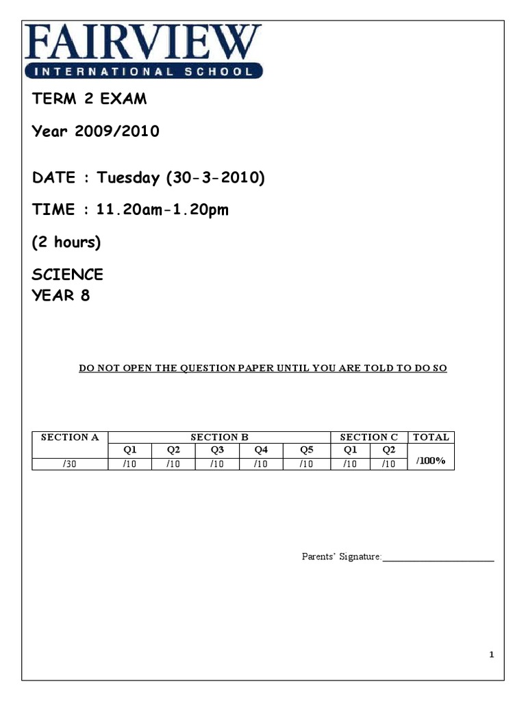 Year 8 Science Term 2 Exam Paper | PDF | Water | Sodium Hydroxide