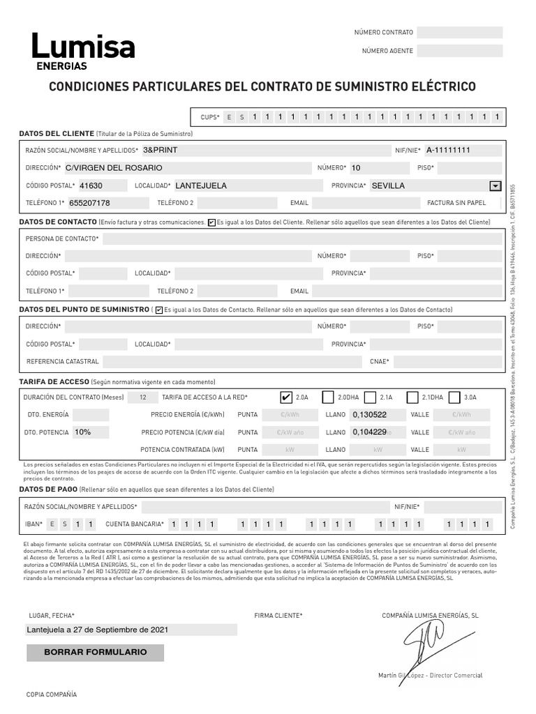 Contrato Suministro de Luz | PDF | Vatio | Factura