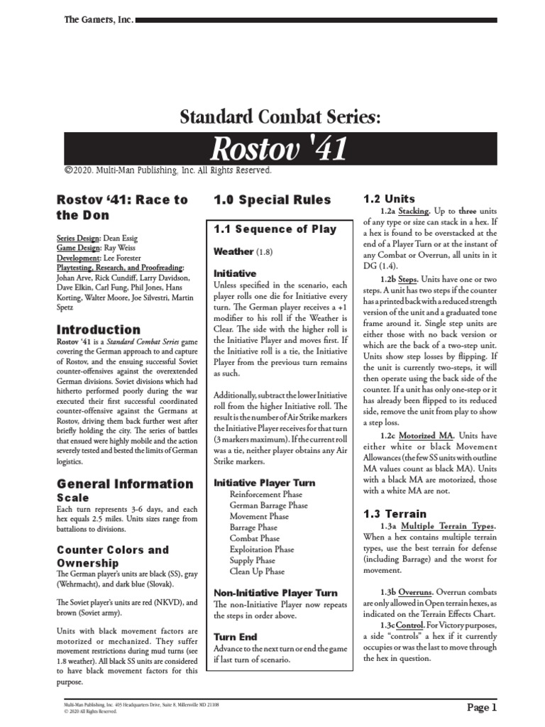 Rostov '41: Standard Combat Series | PDF | Barrage (Artillery) | Wehrmacht