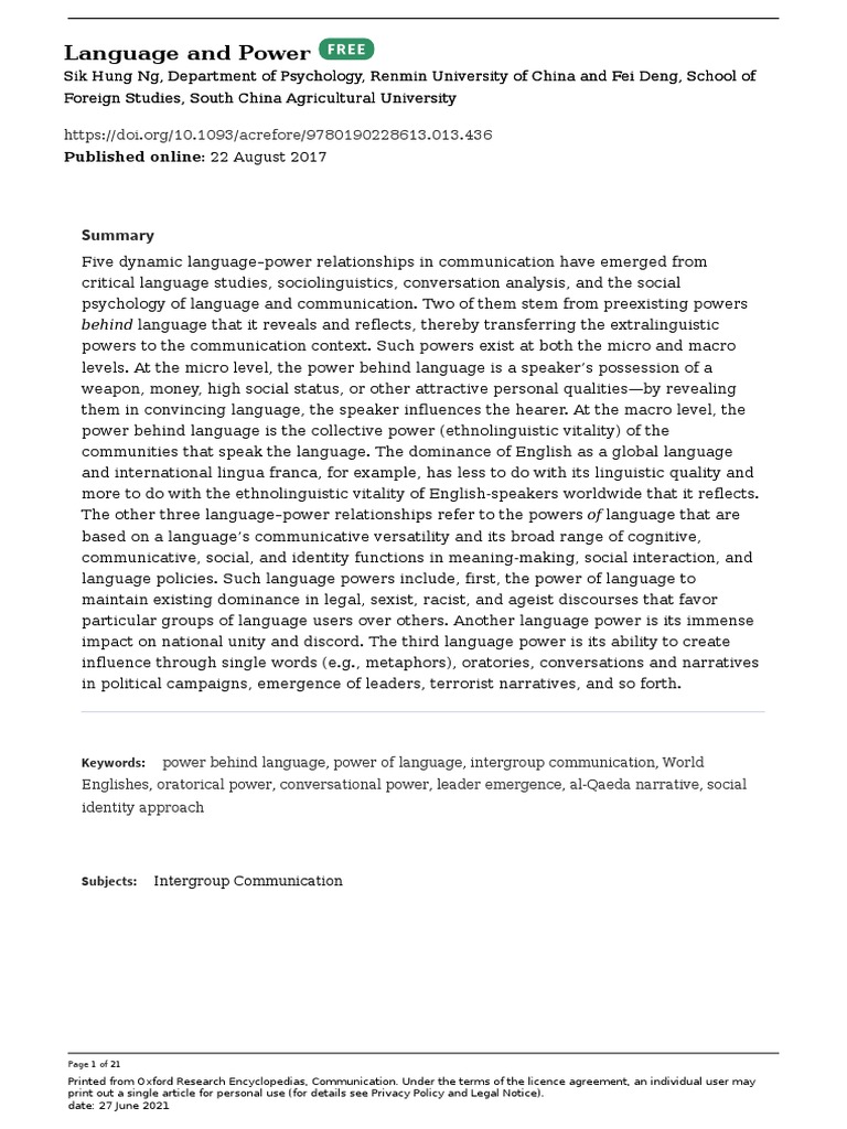 Language and Power | PDF | Power (Social And Political) | English Language