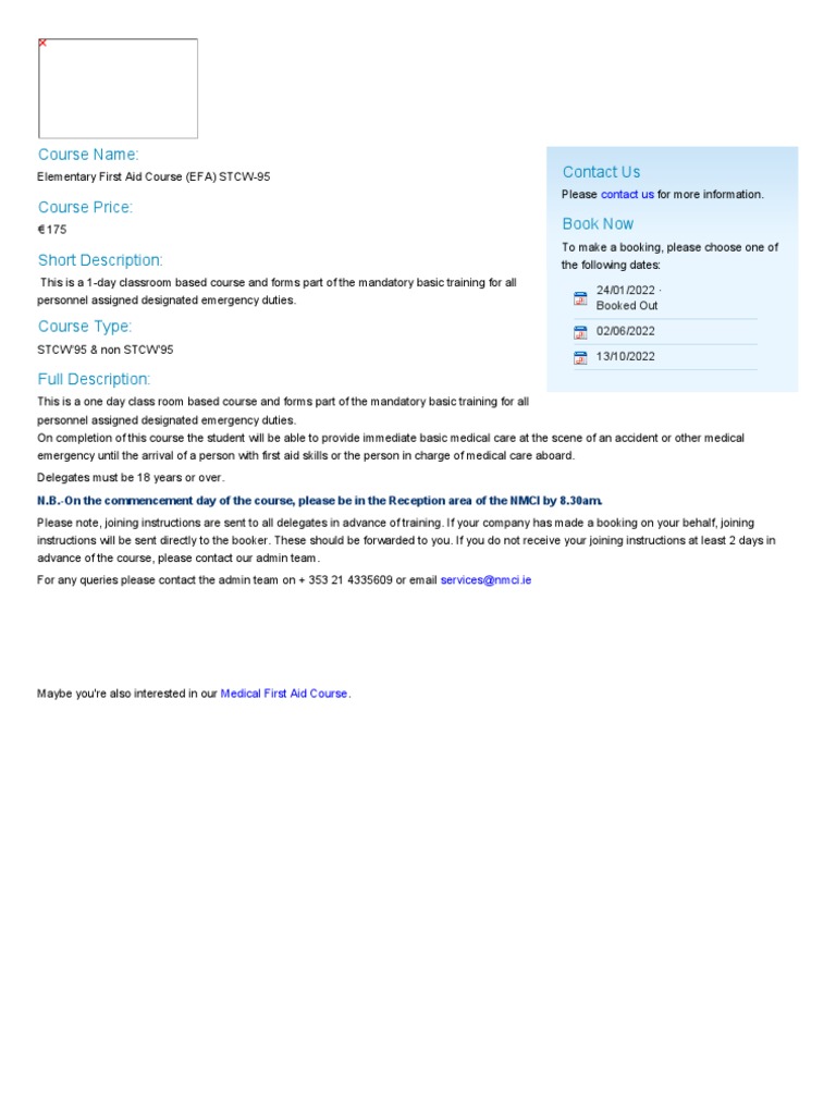 Elementary First Aid Course (EFA) STCW-95 | PDF