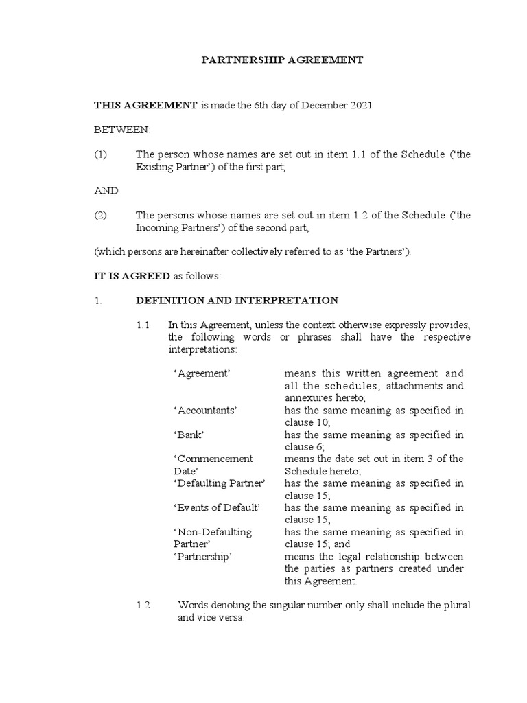 Partnership Agreement (Joining Existing Partnership) | PDF ...