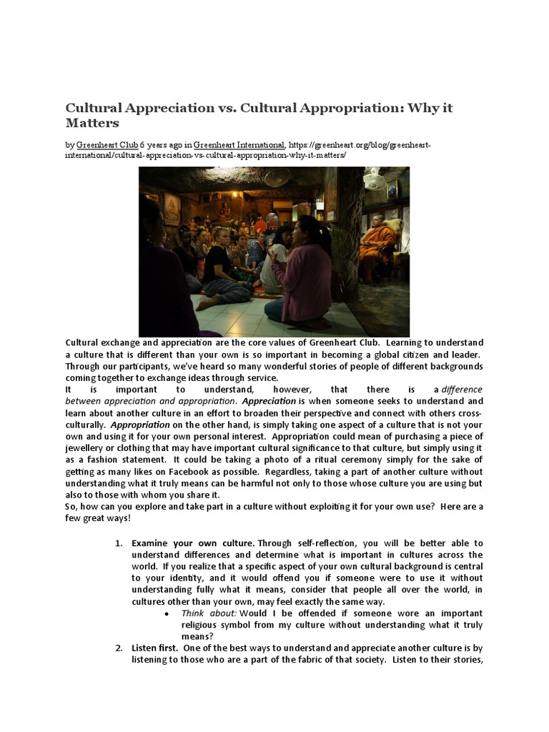 Cultural Appreciation vs. Cultural Appropriation: Why It Matters | PDF ...