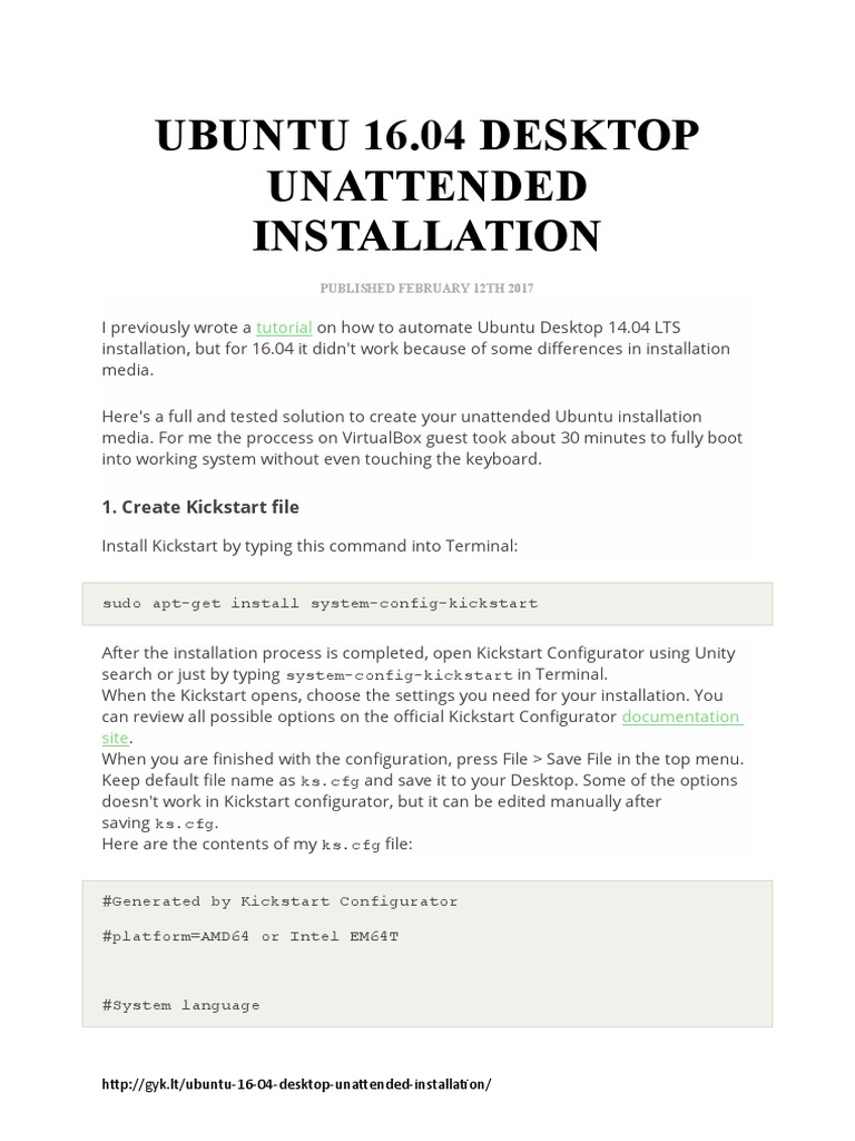 Ubuntu 16.04 Desktop Unattended Installation | PDF | Booting | Computer File