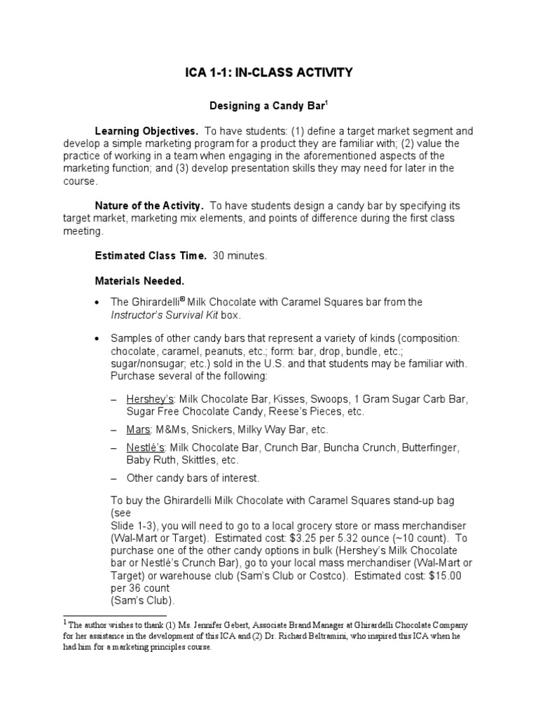 In-Class Activity 1A - Design Candy Bar | PDF | Marketing | Chocolate