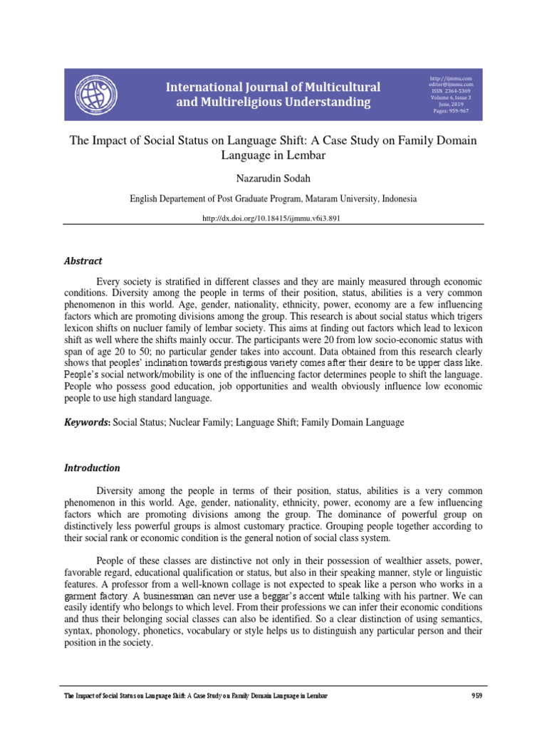The Impact of Social Status On Language Shift A CA | PDF | Social ...