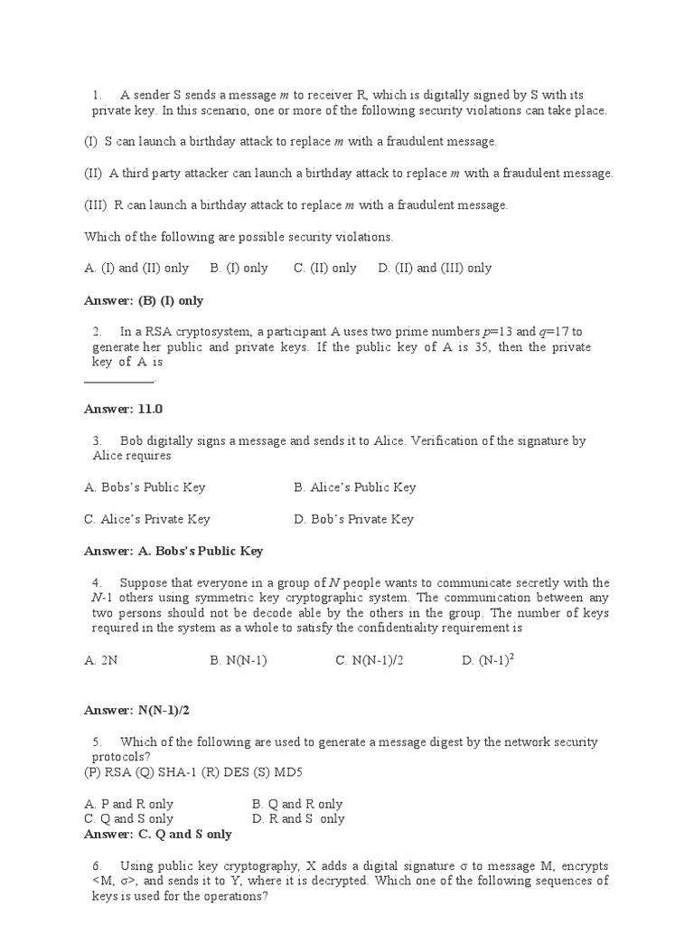 Cryptography and Network Security MCQ | PDF | Public Key Cryptography | Transport Layer Security