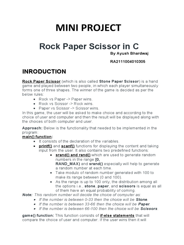 MINI PROJECT (Stone, Paper, Scissor) | PDF | Computer Engineering | Software Development