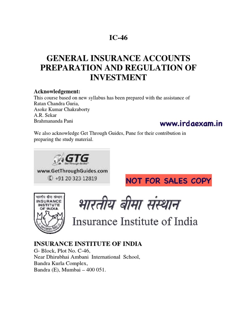 Ic 46 Book General Insurance Accounts Preparation and Regulation of ...