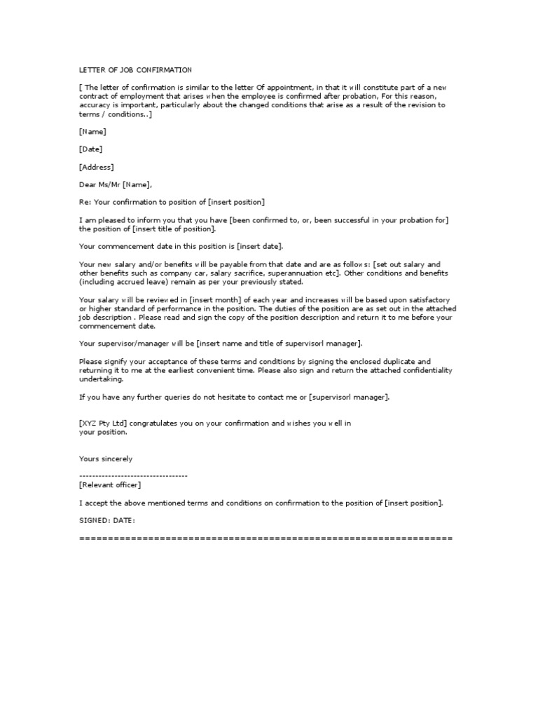 Job Confirmation Letter Template | PDF | Finance & Money Management