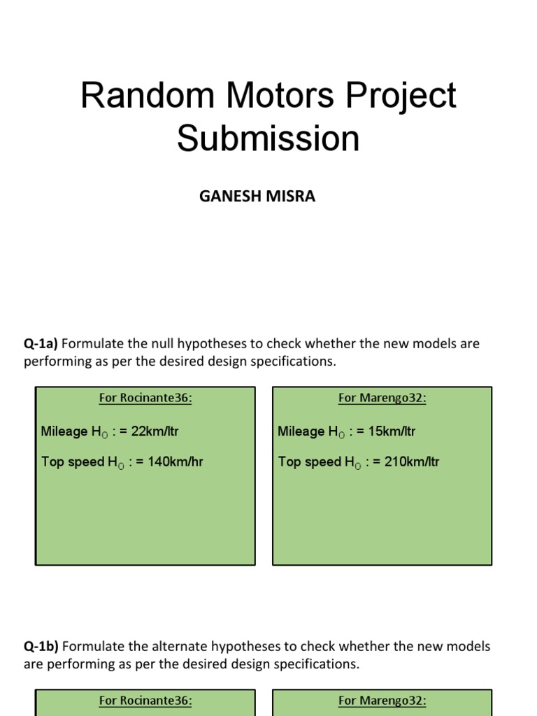Random Motors Presentation Ganesh Misra | PDF | P Value | Regression Analysis