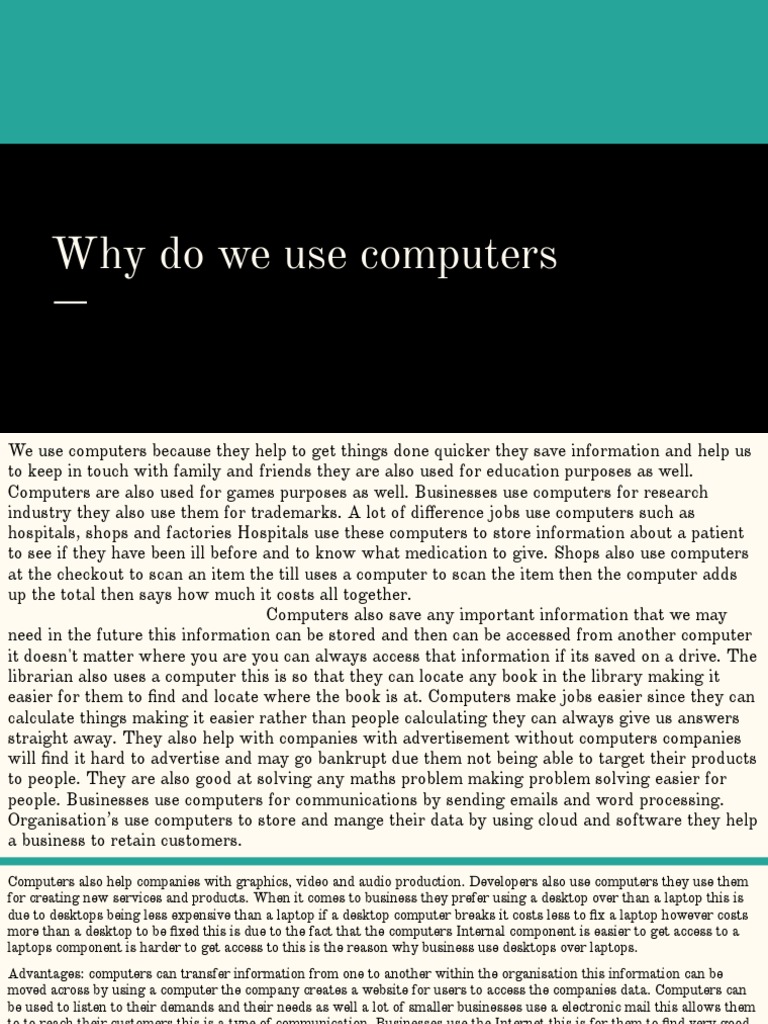 Why Do We Use Computers | PDF | Laptop | Desktop Computer