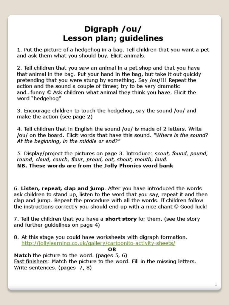 Digraph /ou/ Lesson Plan Guidelines | PDF