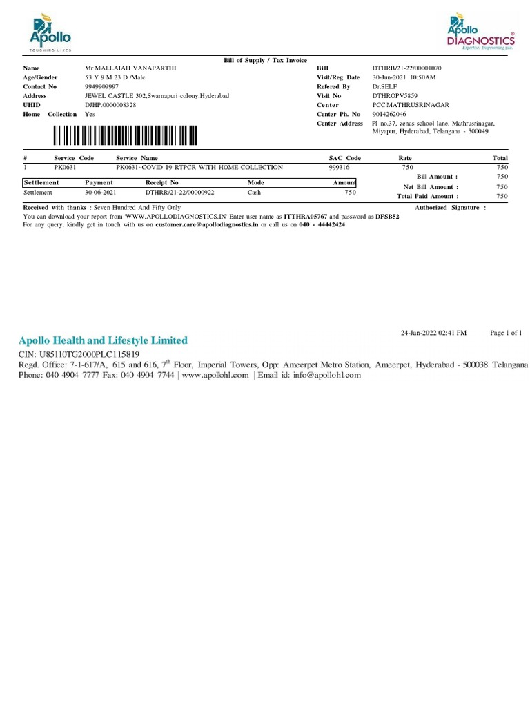 Apollo Diagnostics Invoice Details | PDF | Computing | Taxes
