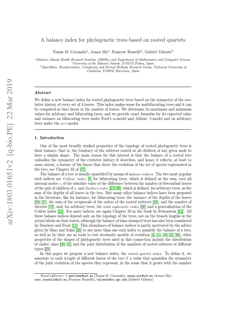 A Balance Index For Phylogenetic Trees Based On Rooted Quartets | Descargar gratis PDF ...