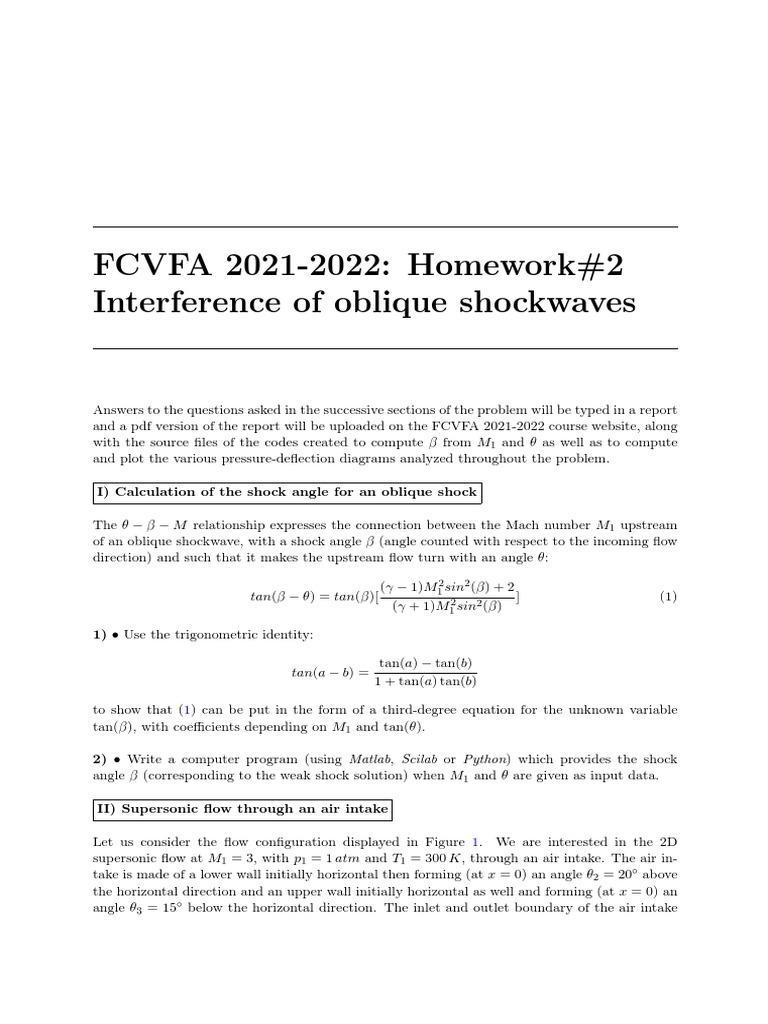 FCVFA 2021-2022: Homework#2 Interference of Oblique Shockwaves | PDF ...