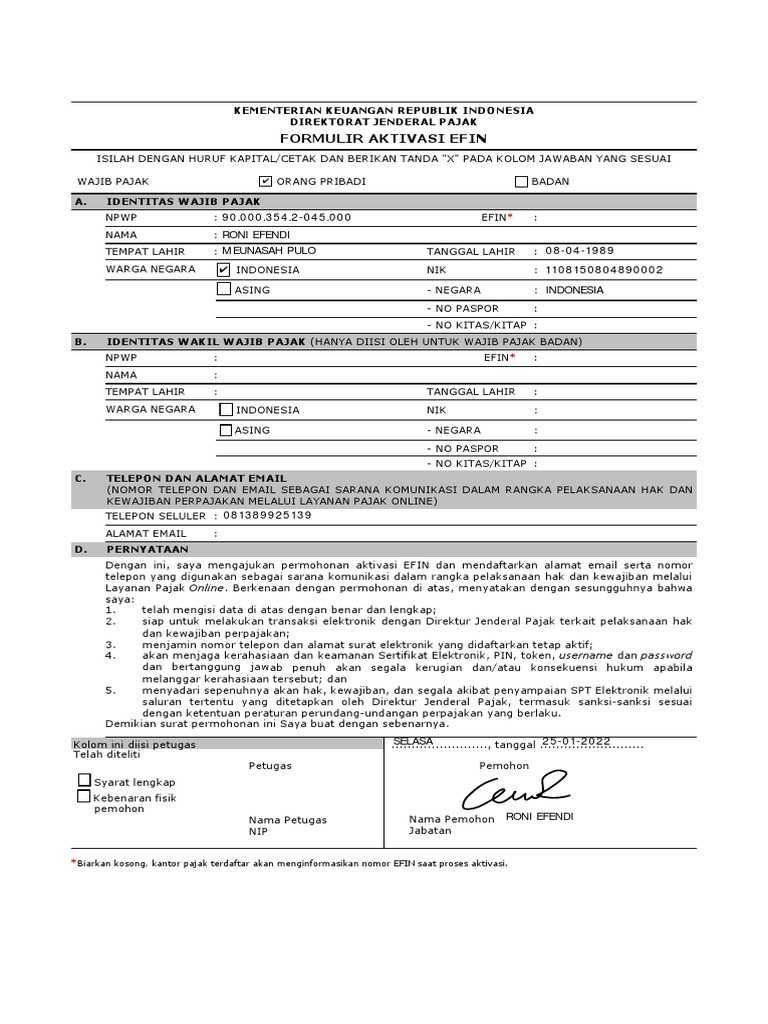 Form Aktivasi EFIN Editable | PDF