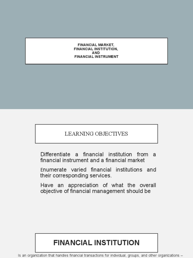 Financial Market, Institution, Instrument | PDF | Financial Markets ...