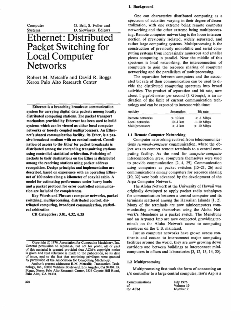 Ethernet: Distributed Packet Switching For Local Computer Networks ...
