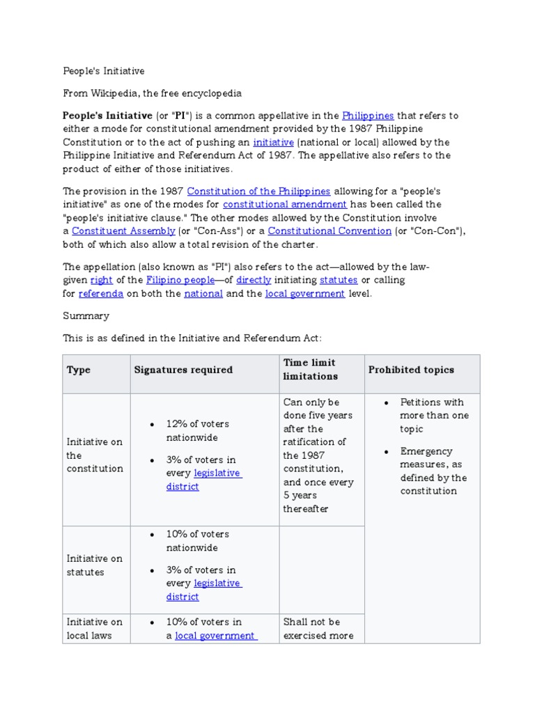 People's Initiative (Or "PI") Is A Common Appellative in The | PDF ...