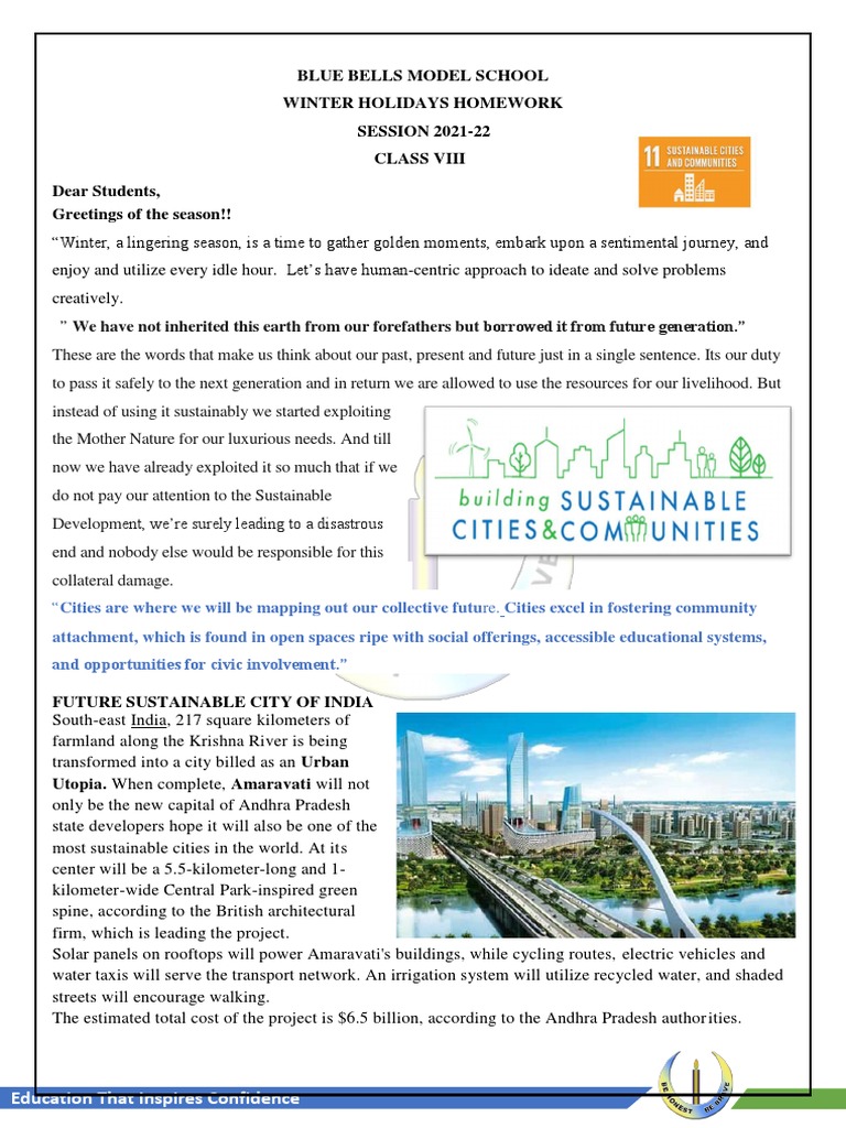 Class VIII Winter Holiday Homework SDG 11 | Download Free PDF | Design ...