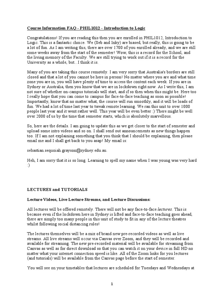 Phil1012 Course Information FAQ | PDF | Final Examination | Textbook