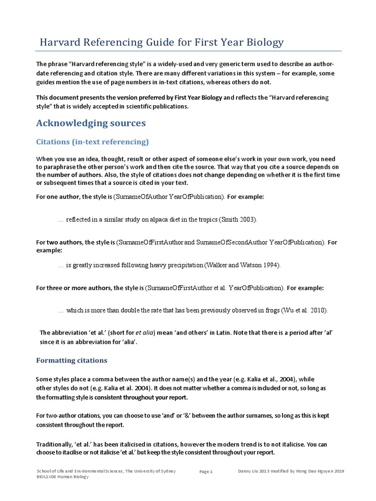 Harvard Referencing Guide For First Year Biology | PDF | Citation ...