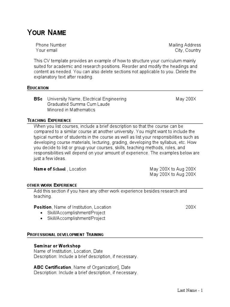 Curriculum Vitae Template | PDF | Curriculum | Learning
