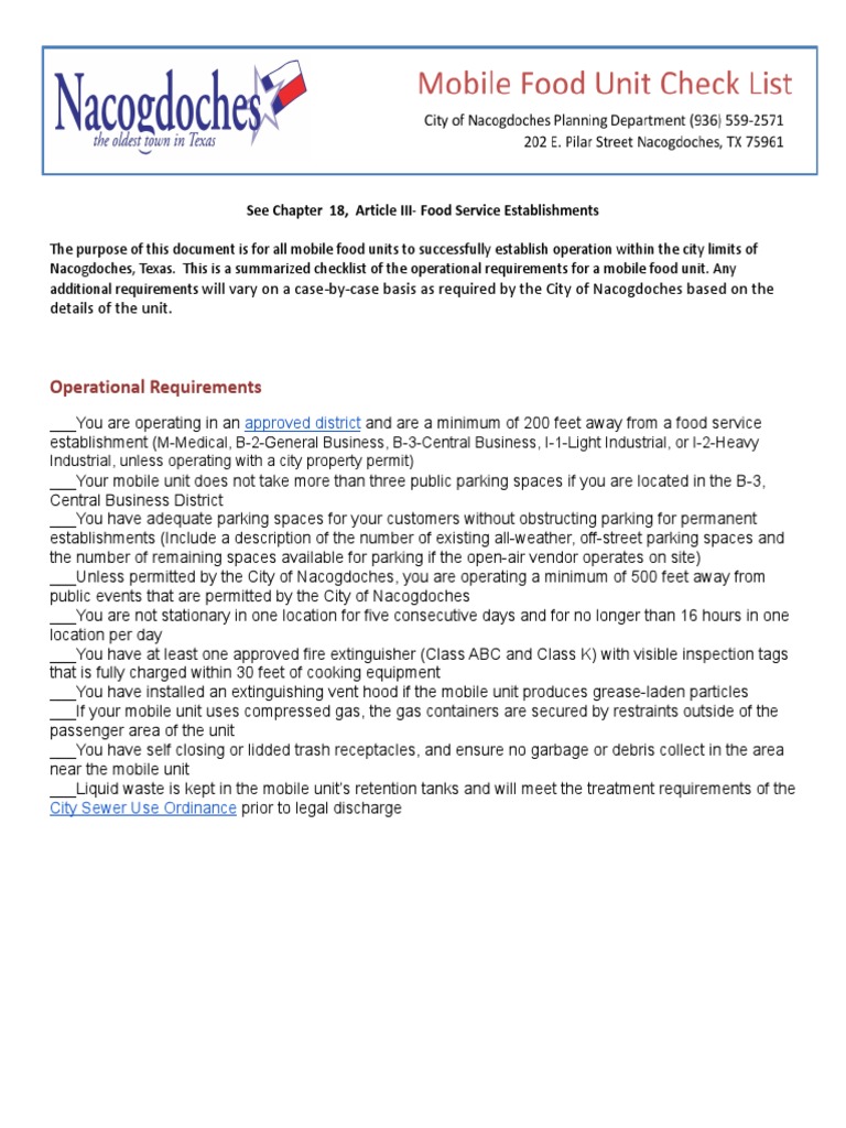 3mobile Food Unit Checklist | PDF | Finance & Money Management ...