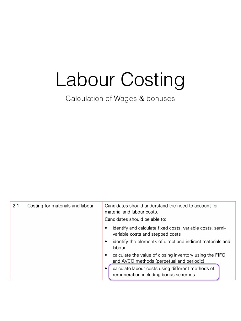 Labour Costing: Calculation of Wages & Bonuses | PDF | Overtime ...