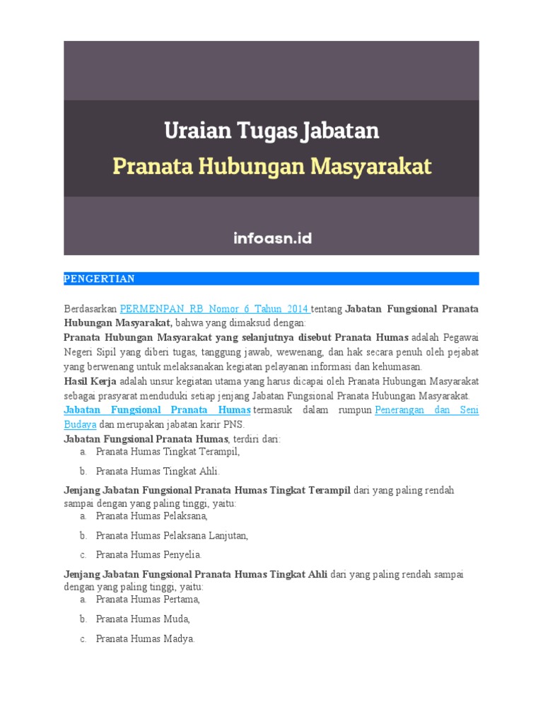 Uraian Tugas Pranata Humas Ahli Muda | PDF