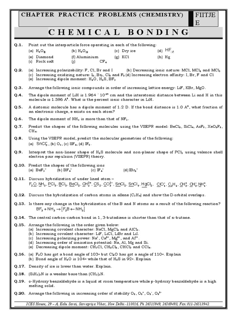 Chemical Bonding: Chapter Practice Problems | PDF | Chemical Bond ...